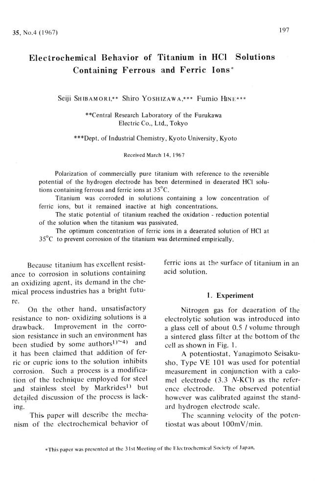 Electrochemical Behavior of Titanium in HCl Solutions Containing ...